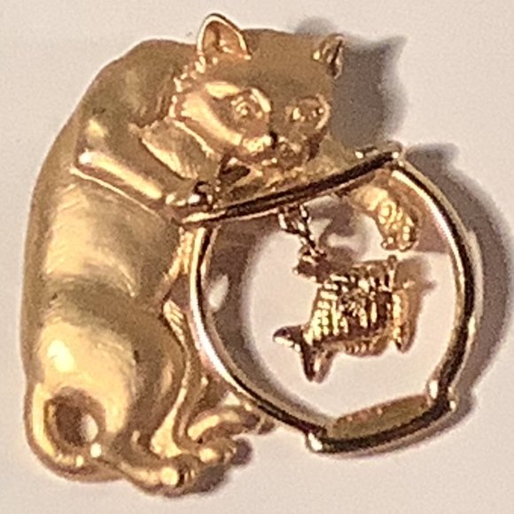 JJ Jonette | Jewelry | Vintage Jj Cat Pin Gold Tone Gold Fish Bowl ...